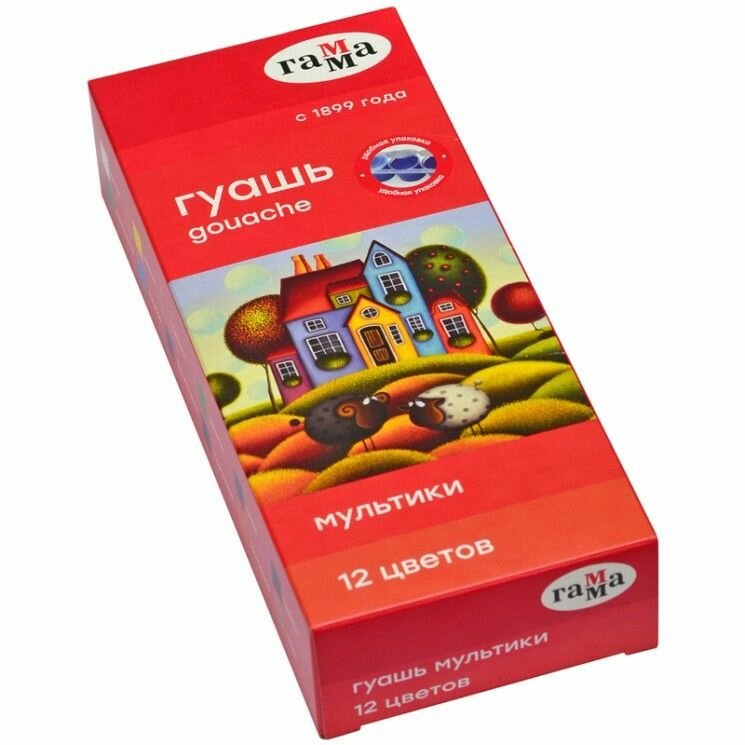 Гуашь Гамма "Мультики", 12 цветов, 15мл, блок-тара, картон. упак. 100222-12