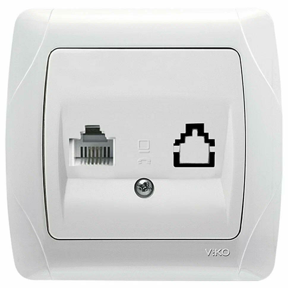 Розетка телефонная Viko скрытого монтажа, в сборе с механизмом, белая, с разъемом RJ11