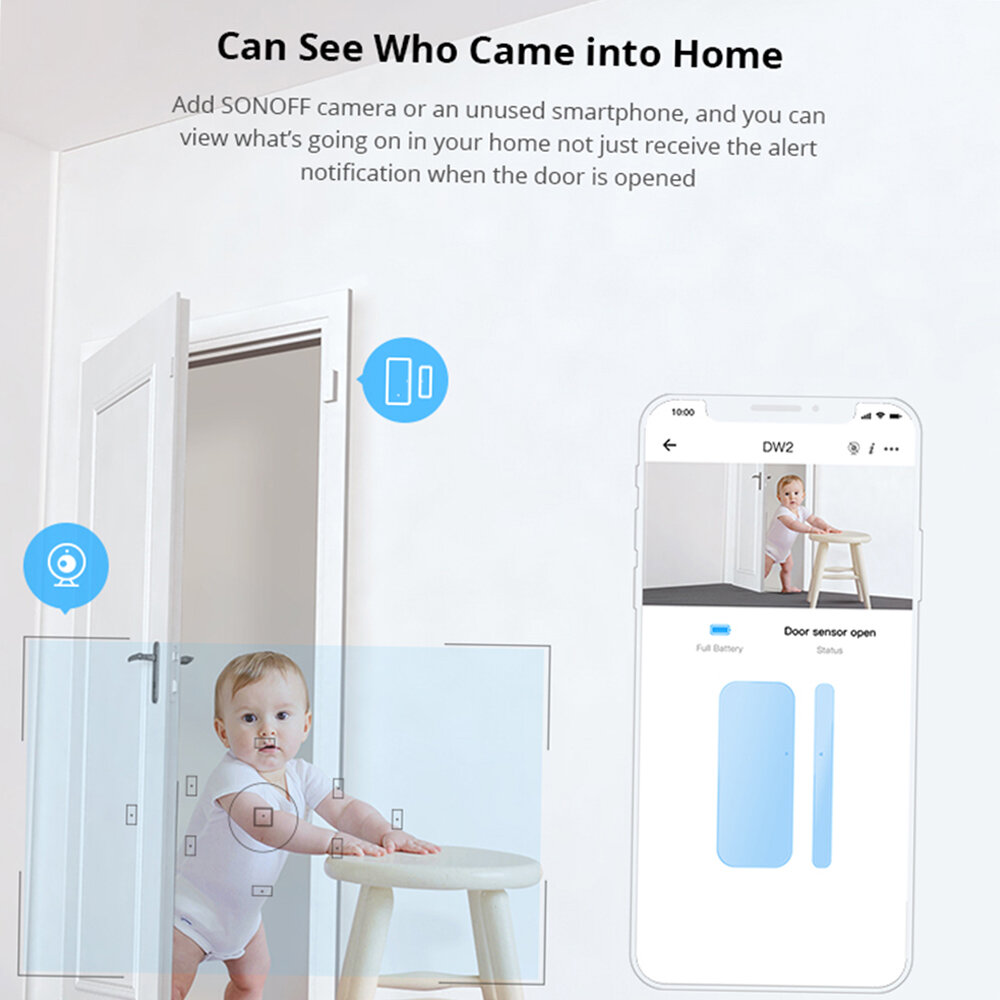 Датчик двери/окна SONOFF DW2, Wi-Fi, беспроводной, с уведомлением на телефон, датчик движения, охранная сигнализация