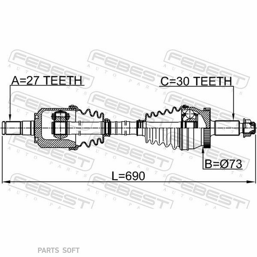 FEBEST 2214JF24LH привод передний левый! 27x688x30\ KIA Optima 2.4 16>