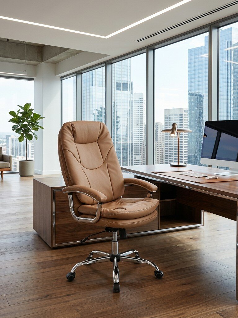 Офисное кресло для руководителя TetChair, экокожа, светло-коричневое, хромированная крестовина, до 120 кг