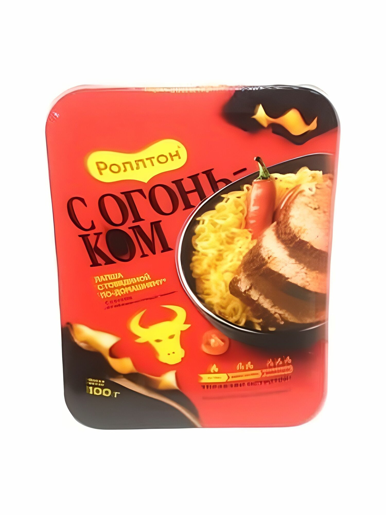 Лапша Роллтон "С огоньком", с говядиной по-домашнему и соусом "огненно-острый чили", 100г