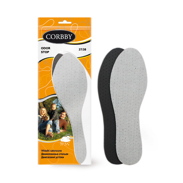 Стельки Corbby ODOR STOP текстиль, уголь, универсальные, белые