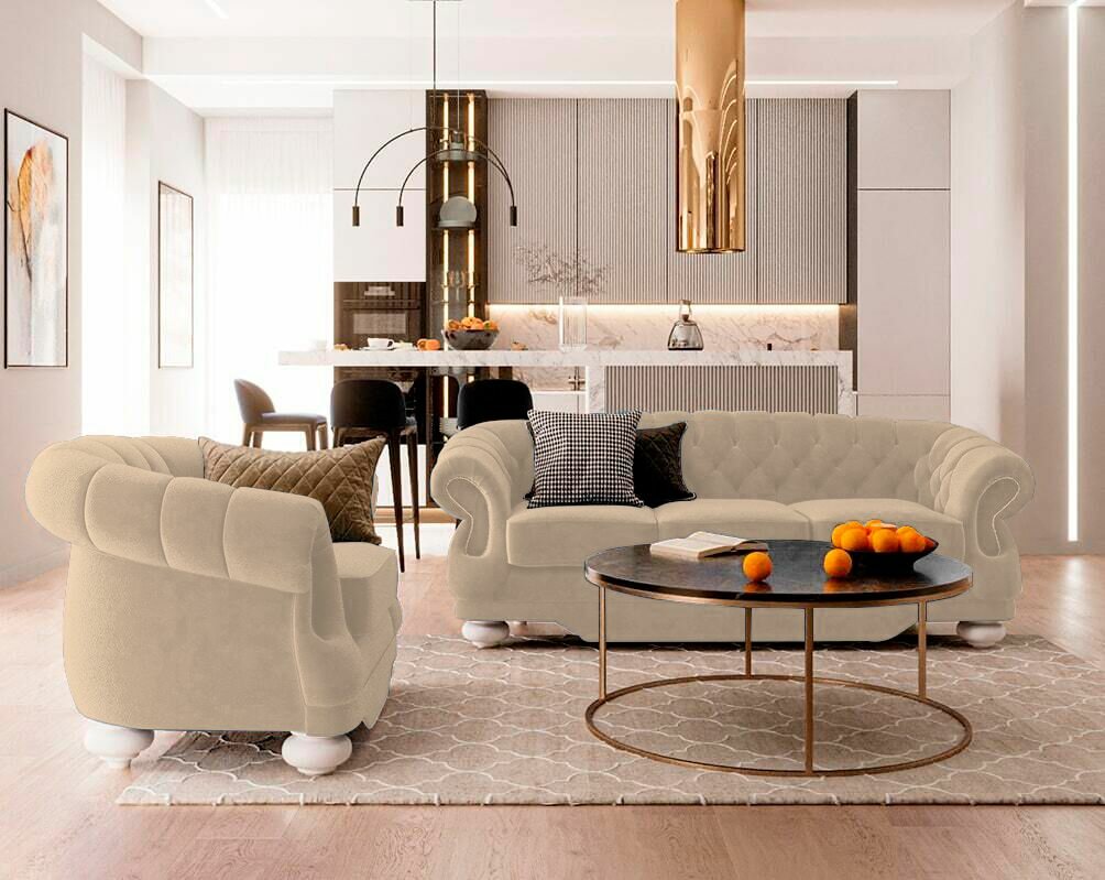 Диван-кровать прямой KOH-I-NOOR для гостиной c подлокотниками, слоновая кость, велюр, раскладной, 217х95х86см