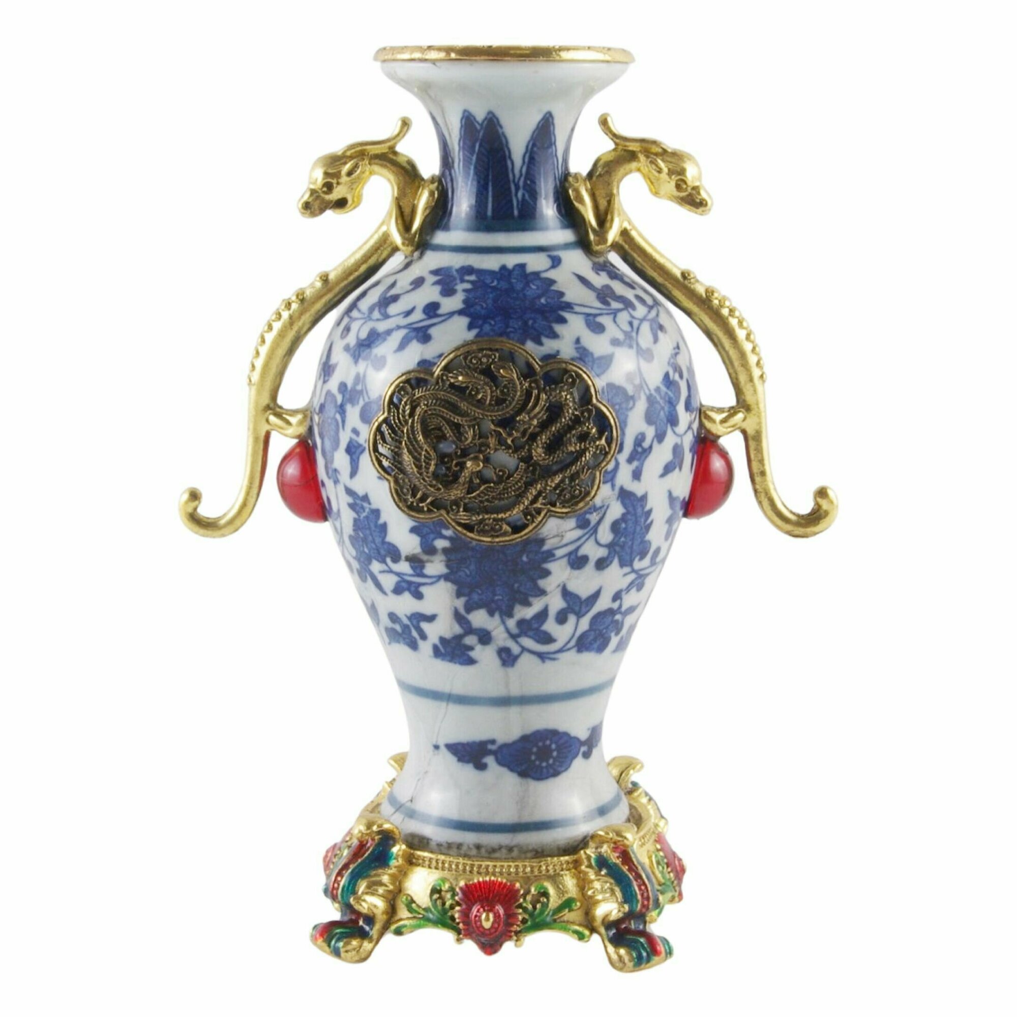 Миниатюрная ваза с двумя ручками "Талисман". Керамика, глазурь, металл, эмаль. Китай, вторая половина ХХ века.