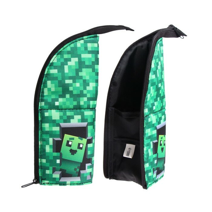 Пенал школьный , тубус-подставка, 85 х 210 х 65 мм, мягкий, тканевый, "Пиксели" , для мальчика