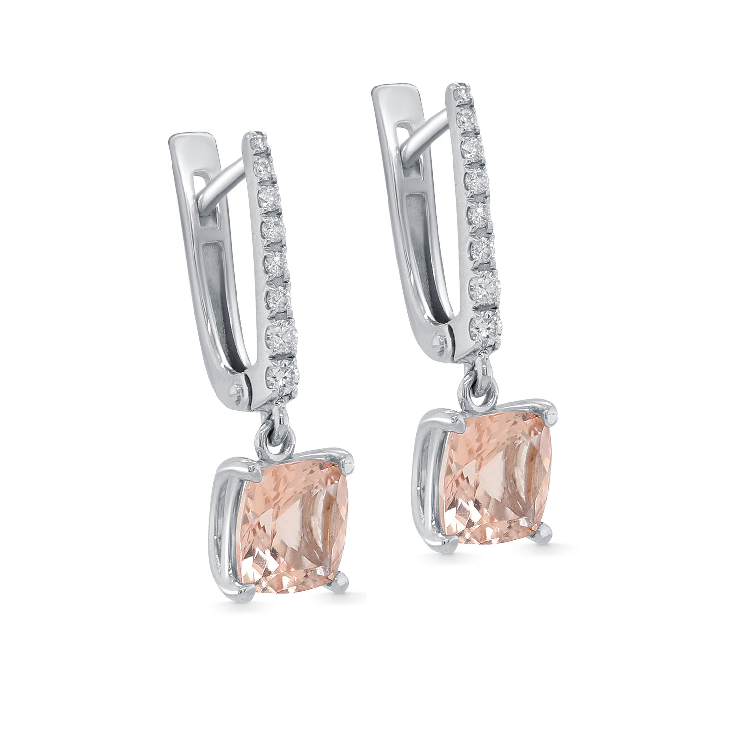 Серьги, белое золото, 585 проба, бриллиант, морганит