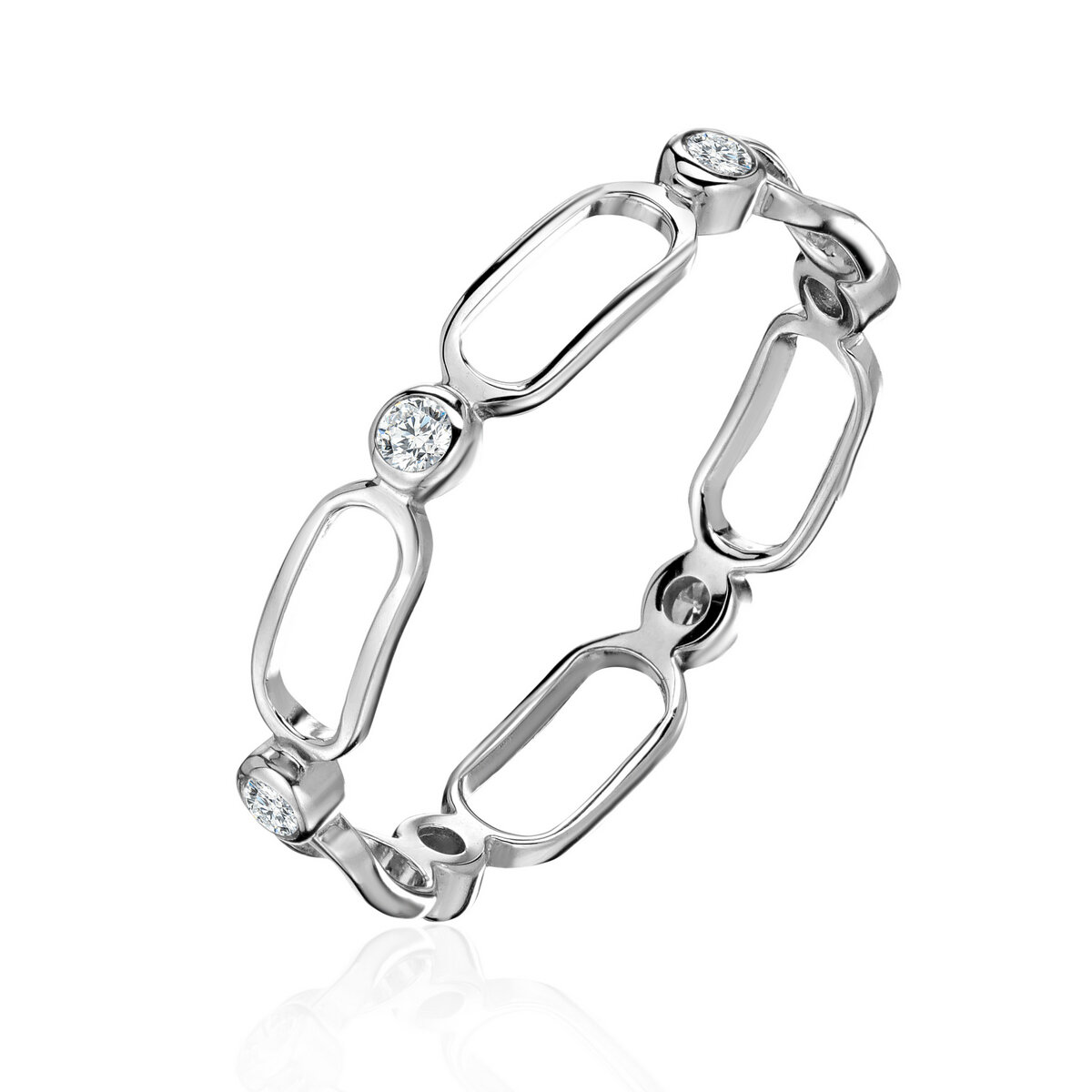 Кольцо, белое золото, 585 проба, родирование, фианит