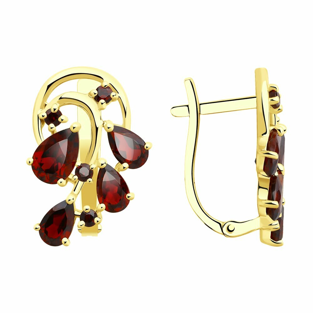 Серьги, желтое золото, 585 проба, гранат