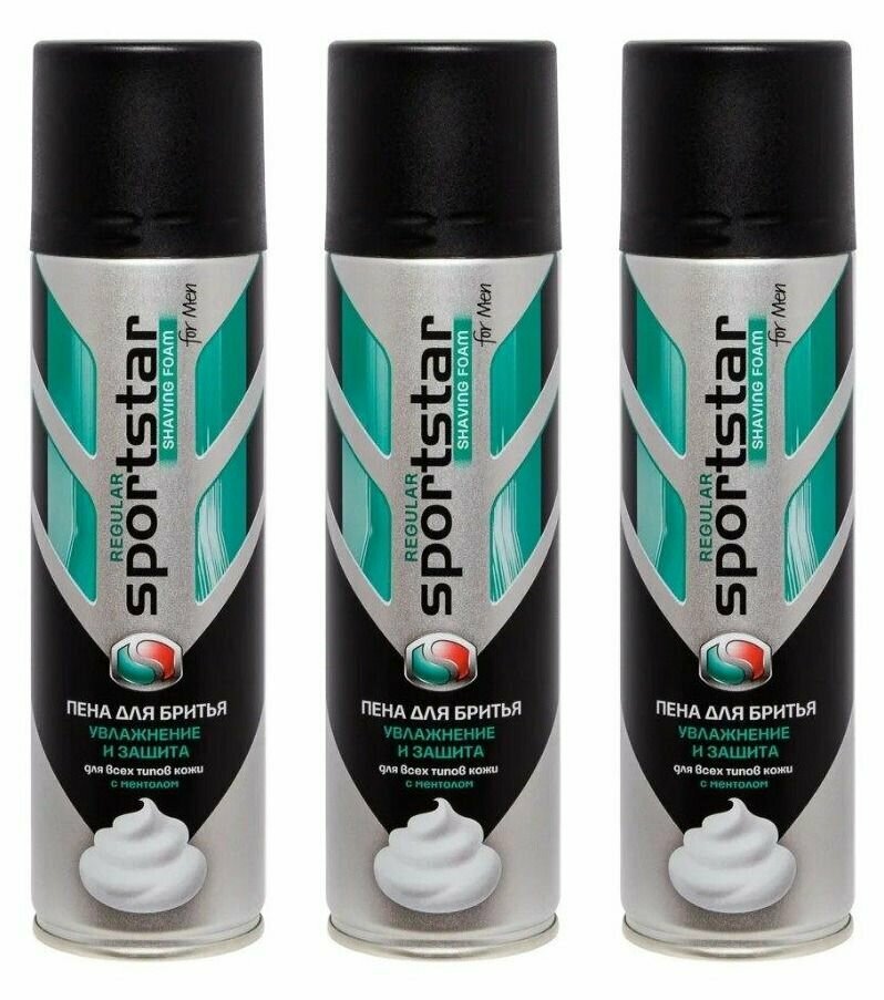 Sportstar Пена для бритья Regular, для всех типов кожи, 200 мл, 3 штуки