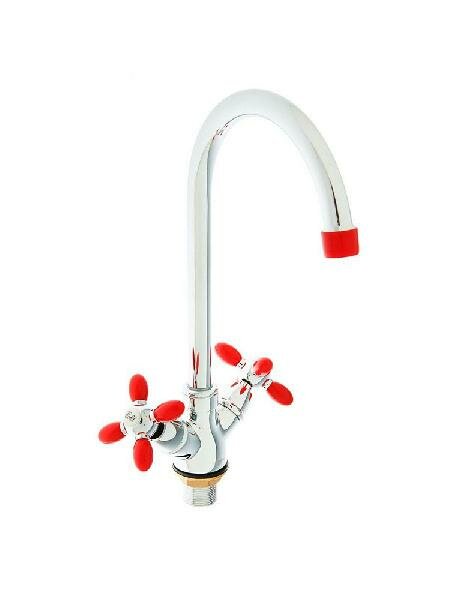 A4582N Смеситель для кухни ACCOONA высокий с гайкой хром/красный (10)