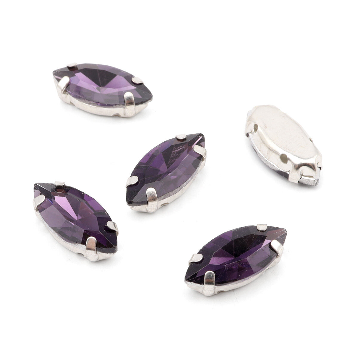 Хрустальные стразы в цапах формы 'миндаль', Astra&Craft, фиолетовый, 7х15 мм, 5 шт
