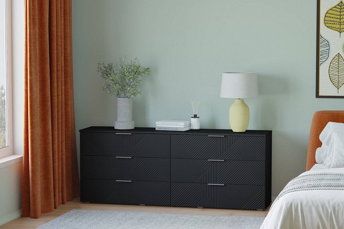 Комод МебельЛэнд24 Салерно NEW 6 Черный 182x42x72 с 6 ящиками