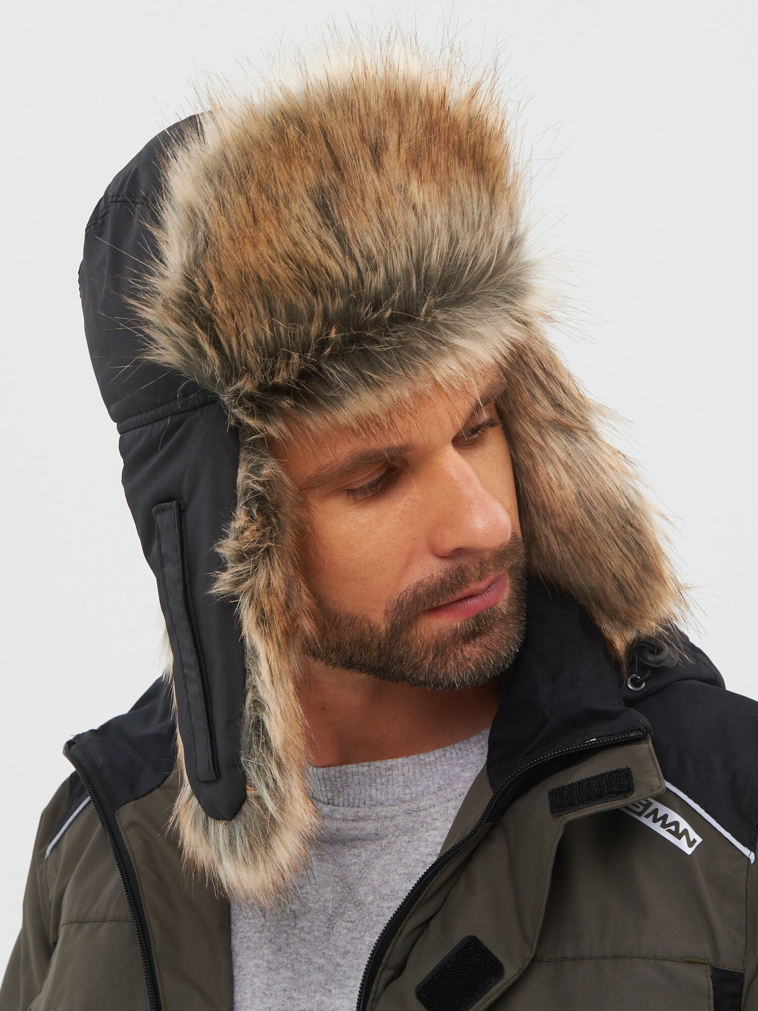 Шапка-ушанка зимняя с маской Huntsman Евро Енот для зимней рыбалки и охоты, ткань Taslan, цвет черный (р.58-60)