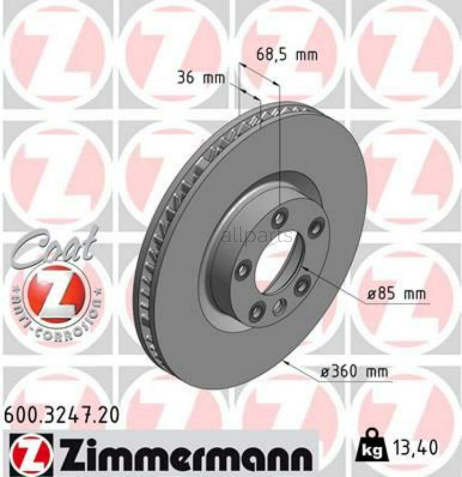ZIMMERMANN 600324720 Диск тормозной передний L PORSCHE CAYENNE II / VW TOUAREG II 10-> ZIMMERMANN 600324720