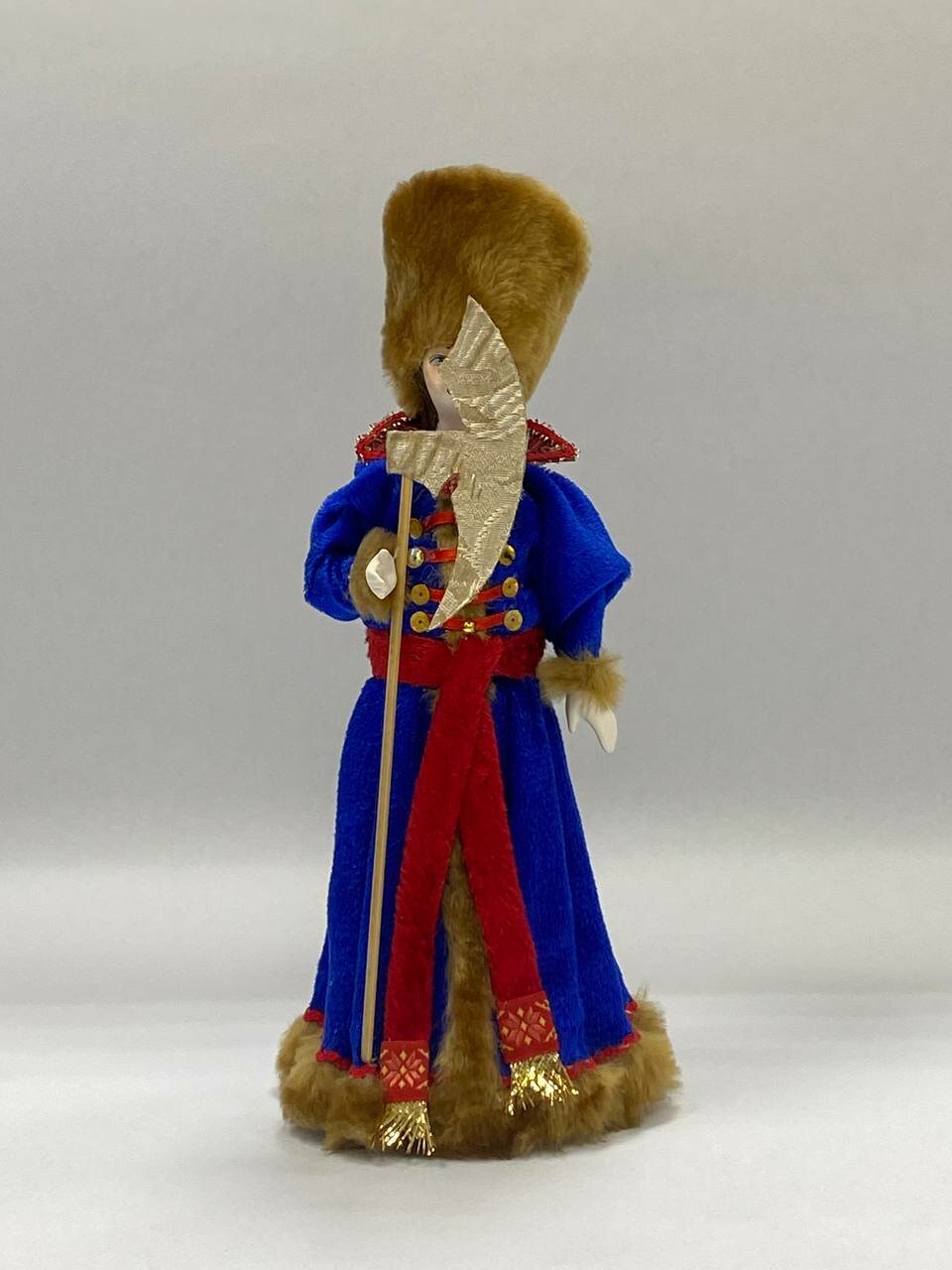 Кукла сувенирная на подставке, Фарфоровая, Текстиль, СПБ, Вар. Синий