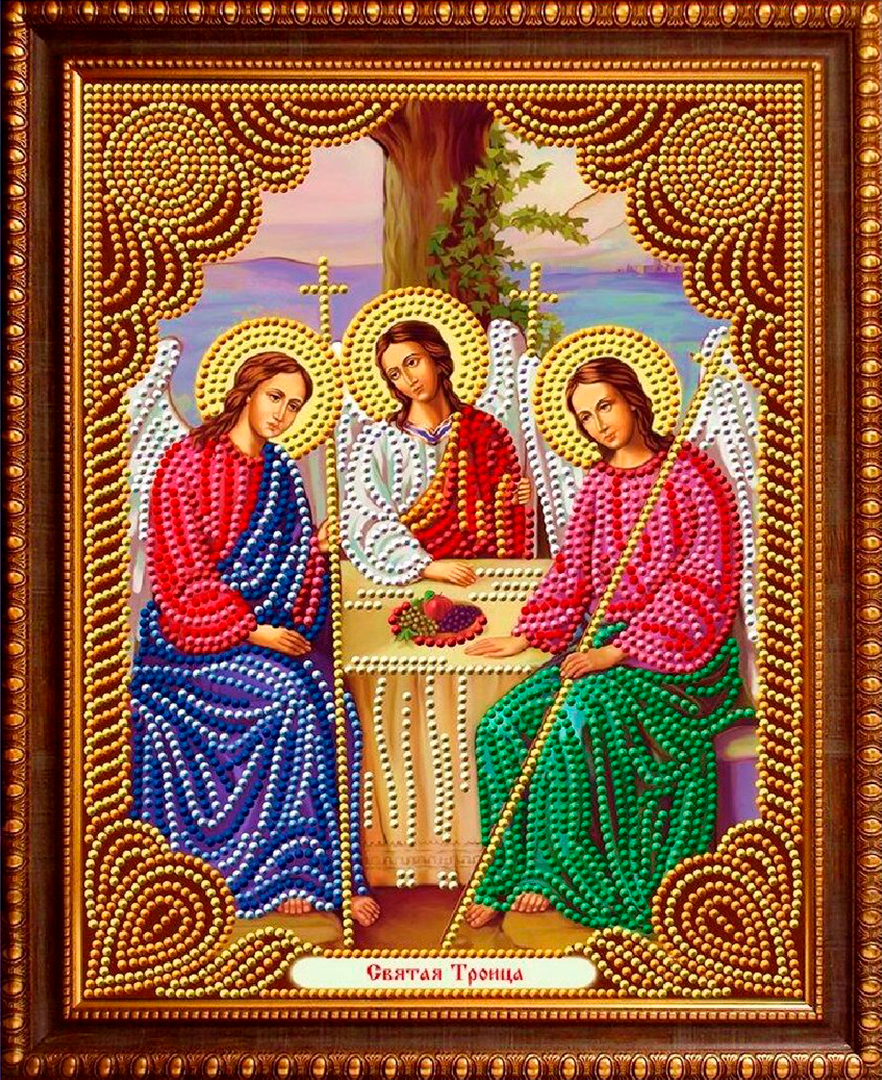 Алмазная мозаика на подрамнике, Икона "Святая Троица" 27Х33 см, 11 цветов