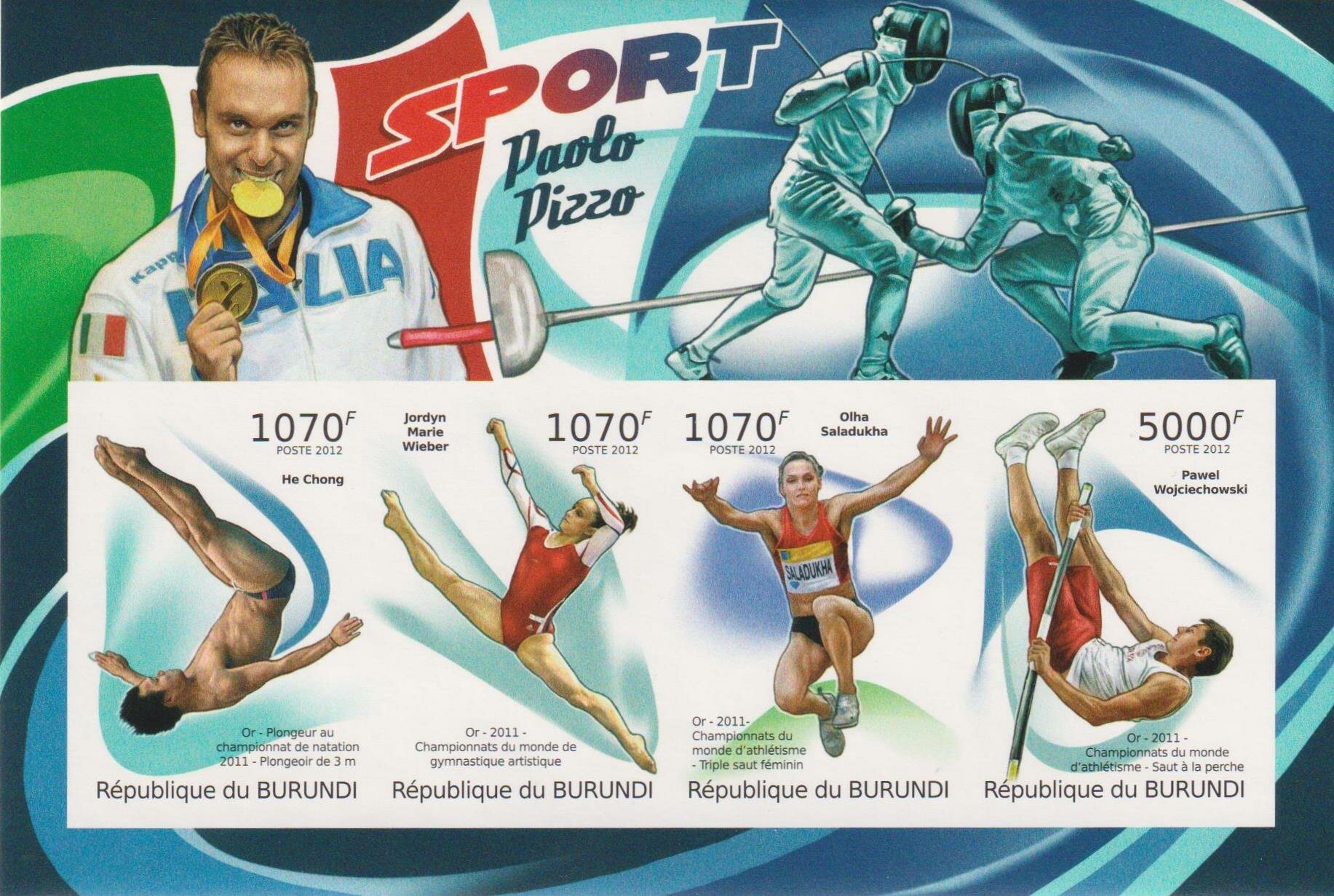 Почтовые марки Бурунди 2012г. "Спортсмены" Легкая атлетика, Бег, Спорт MNH