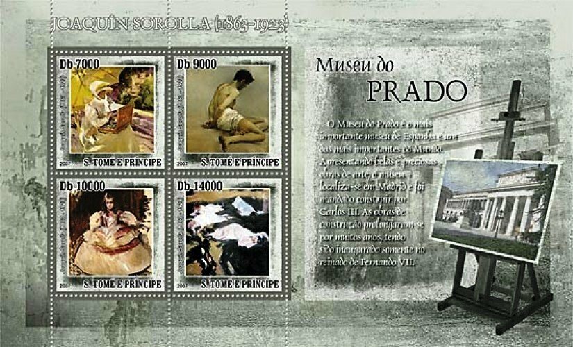 Почтовые марки Сан-Томе и Принсипи 2007г. "Музей Прадо, Мадрид - Соролья" Музеи, Картины, Искусство MNH