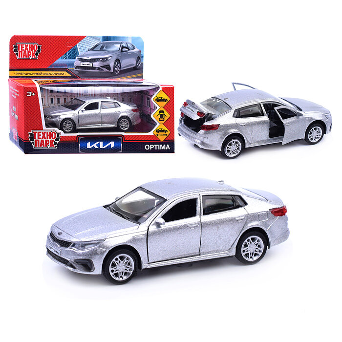 Машина металл KIA OPTIMA длина 12 см, двери, багаж, инерц, серебристый, в коробке