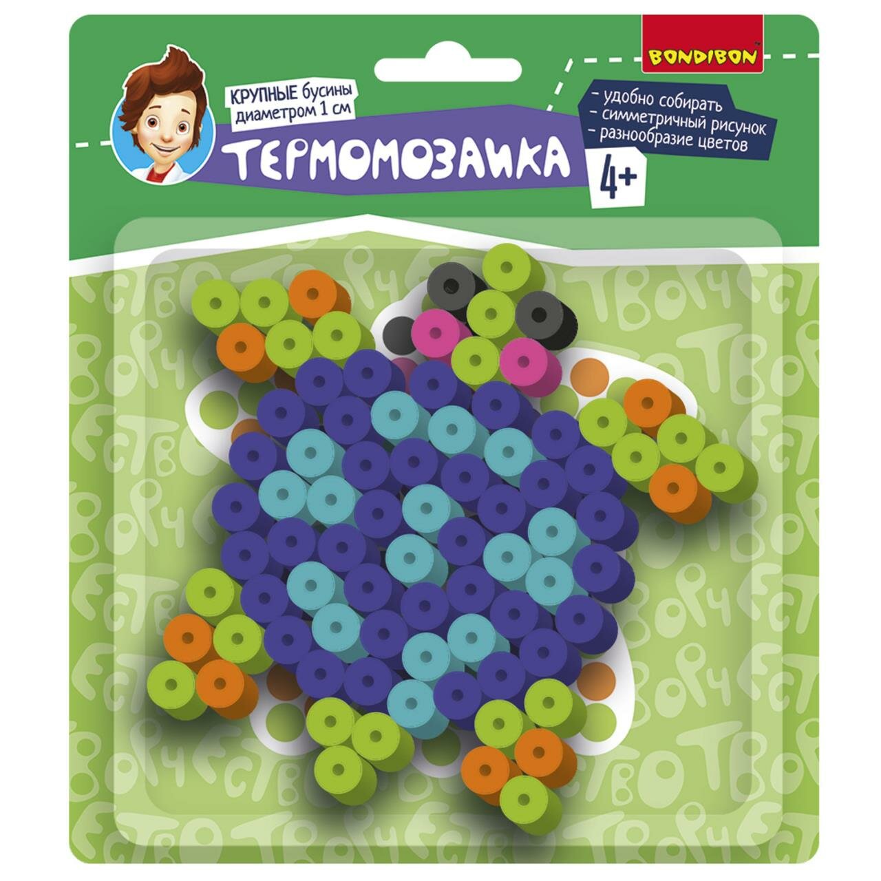 Набор для творчества Bondibon "Черепашка" BONDIBON, термомозаика, для малышей, с крупными бусинами