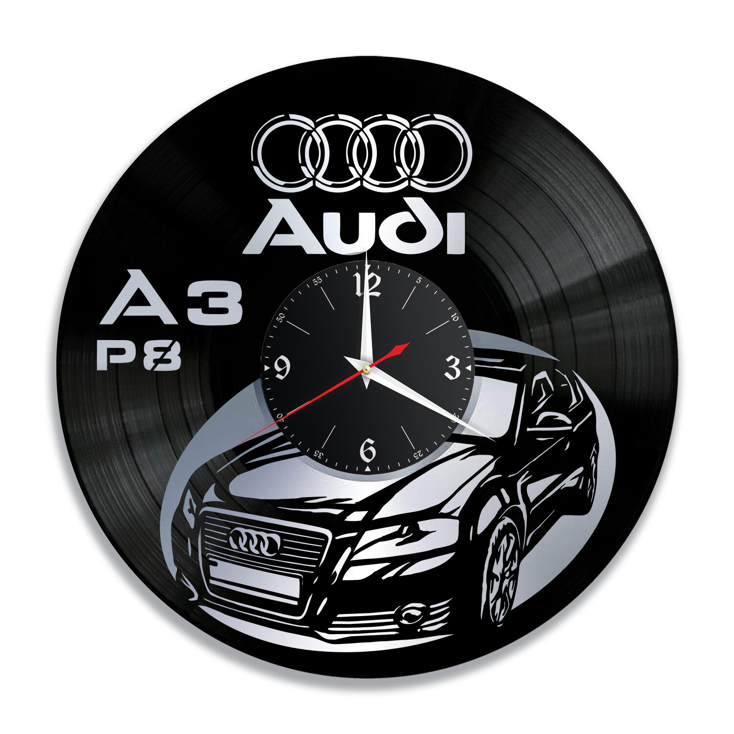 Часы настенные "Ауди A3 P8 (Audi), серебро" из винила, №9