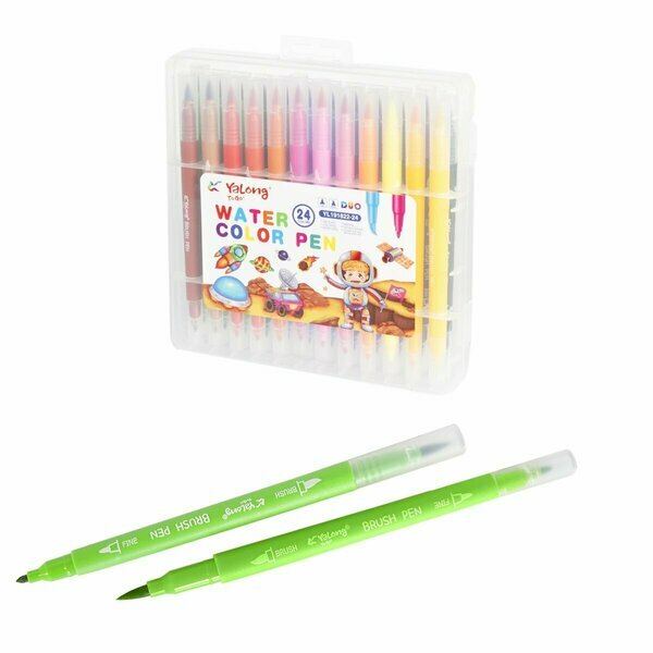 Фломастеры Yalong "Марс", двусторонние, круглые, смываемые, 24 цвета