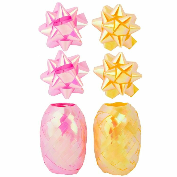 Бант 4см +Лента10м перламутр розовый-желтый 6шт