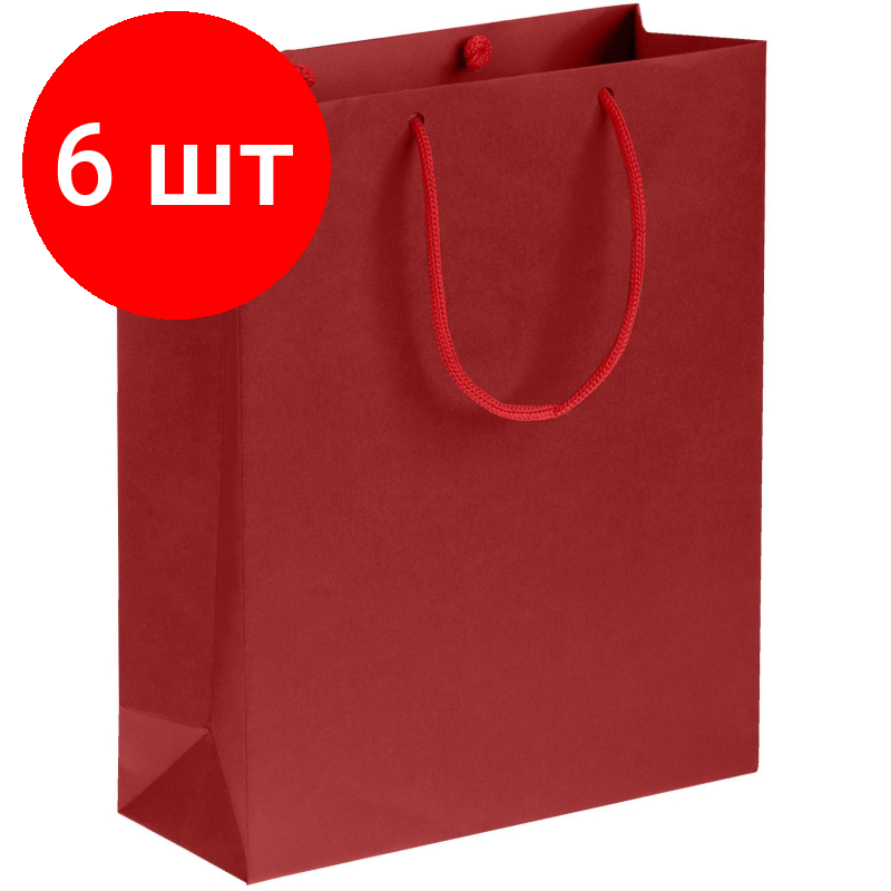 Комплект 6 штук, Пакет подарочный бумажный Wide, красный, 23х28х9.2см, 74440.50