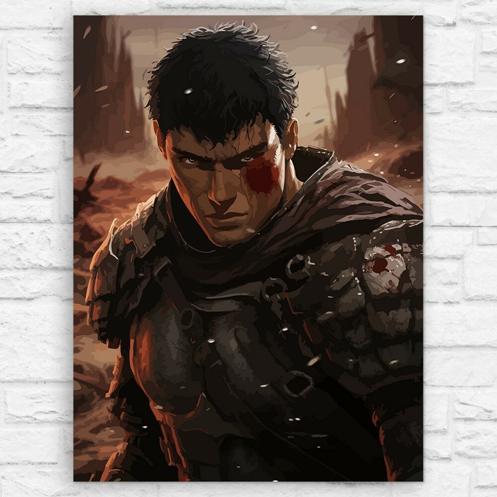 Картина по номерам на холсте аниме Берсерк (Berserk, Гатс, Арт, Манга, epic, кровь) - 13544 В 30x40