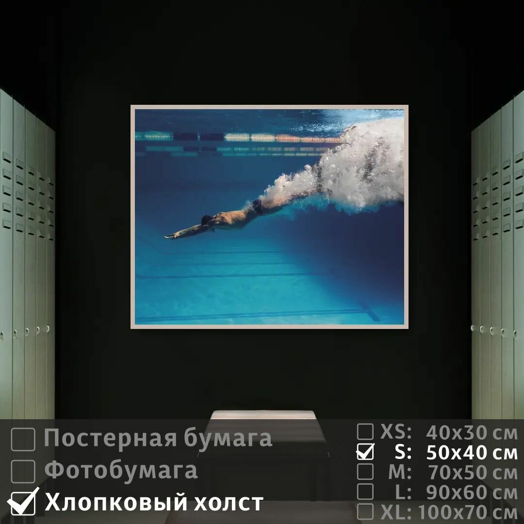 Постер на холсте Пловец Плавает Под Водой В Бассейне 50х40 см ПолиЦентр