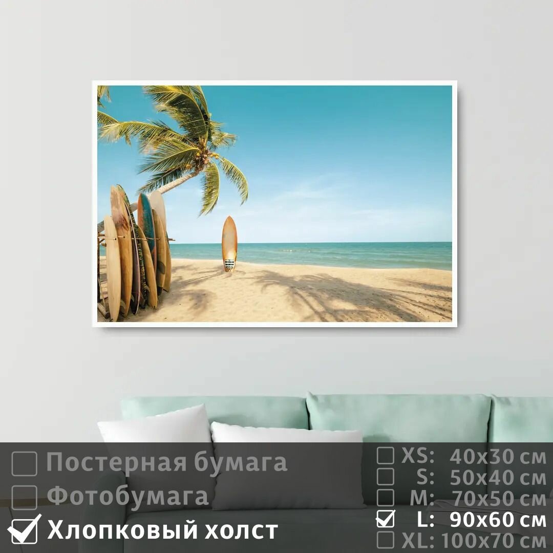 Постер на холсте Серфинг На Берегу Моря 90х60 см ПолиЦентр