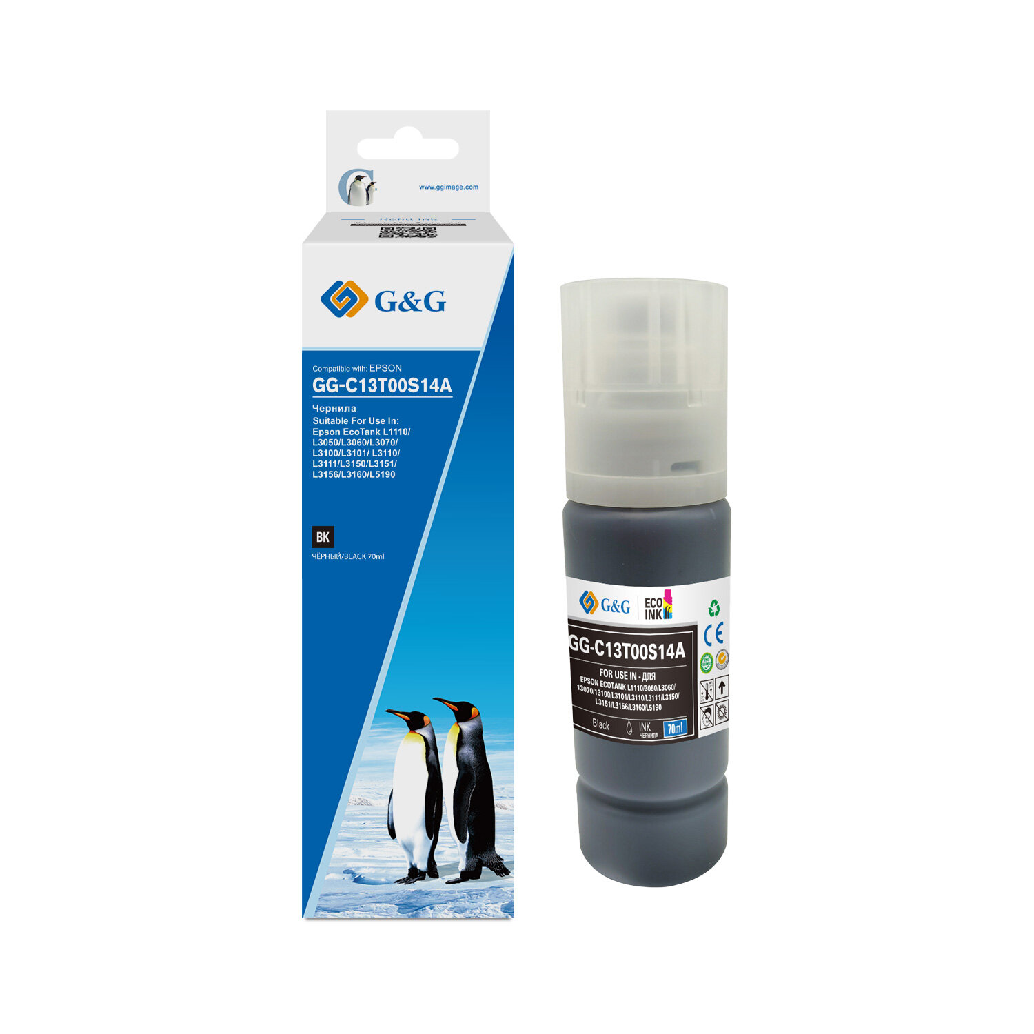 GG-C13T00S14A G&G чернила черные 103,003,004 BK для Epson L31series/32series/L1110/L1210/5290 70мл