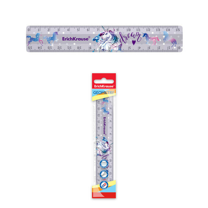Линейка пластиковая Erich Krause Dream Unicorn, 15 см 55480