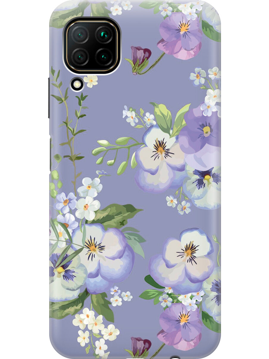 Силиконовый чехол на Huawei P40 Lite, Хуавей П40 Лайт с принтом "Цветочки на синем фоне"