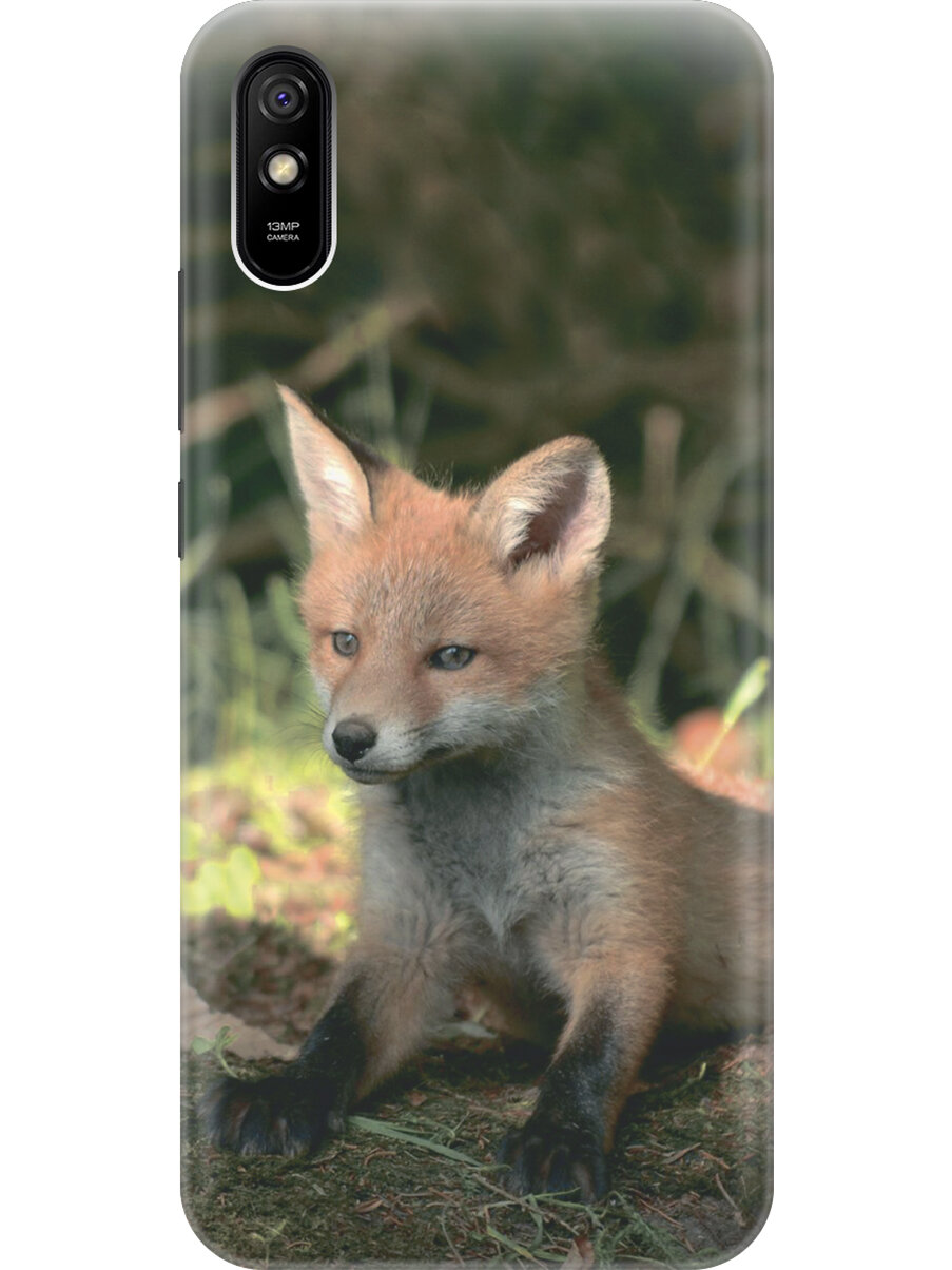 Силиконовый чехол на Xiaomi Redmi 9A, Сяоми Редми 9А с принтом "Сонливый лисенок"