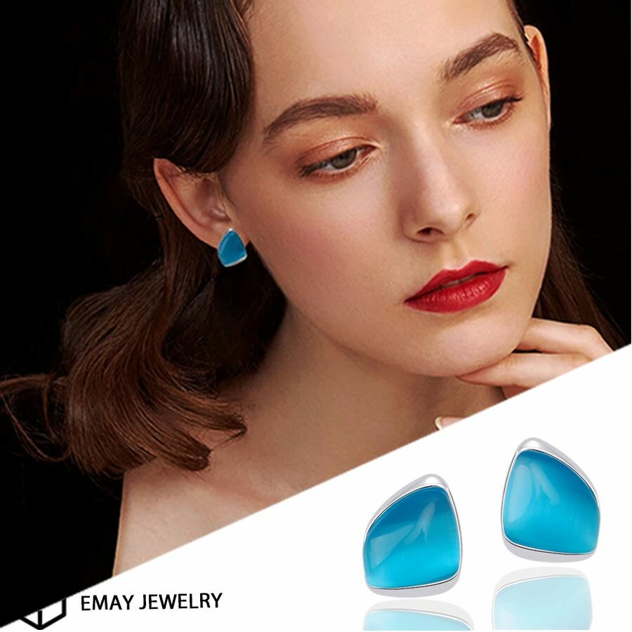 Серьги Emay, кошачий глаз синтетический, искусственный камень