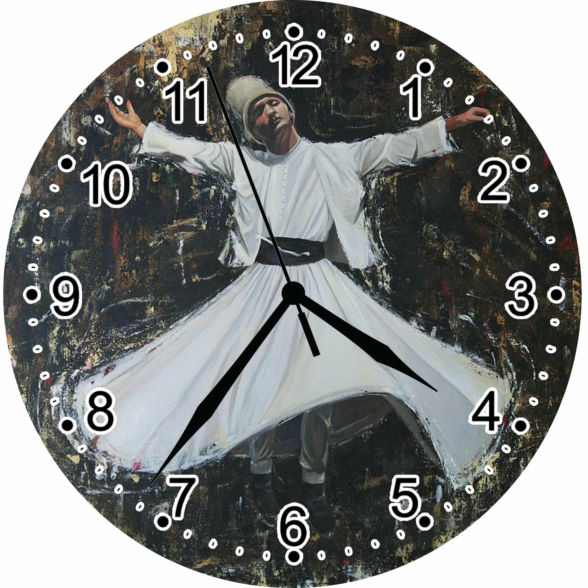 Часы деревянные D - 27см, настенные и настольные с подставкой в комплекте "Магическое Суфийское кружение, Танец дервишей", уникальные часы, авторской работы