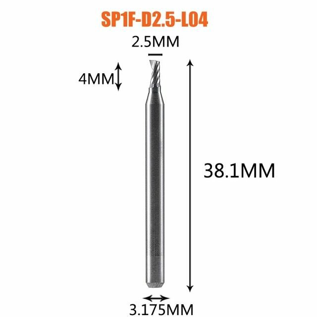 Dreanique однозаходная фреза стружка вверх (2.5x4x38x3.175) SP1F-D2.5-L04 39767
