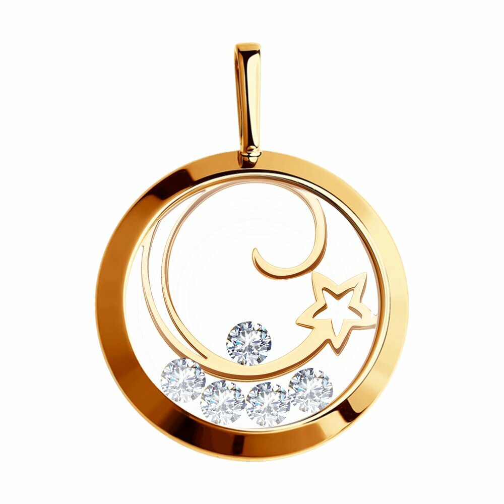 Подвеска, красное золото, 585 проба, фианит, минеральное стекло