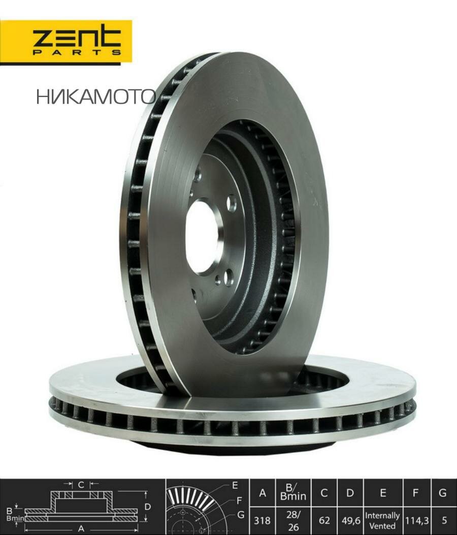 ZENTPARTS Z06057 диск тормозной передний!\ Lexus RX 3.0-4.0, Toyota Harrier 2.4-3.5i 03>