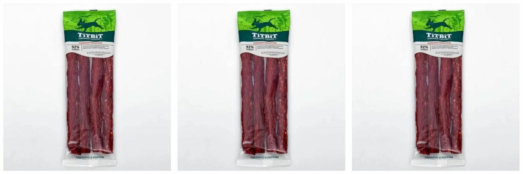 Titbit Золотая коллекция колбаски для собак пикантные, 80 гр - 3 шт