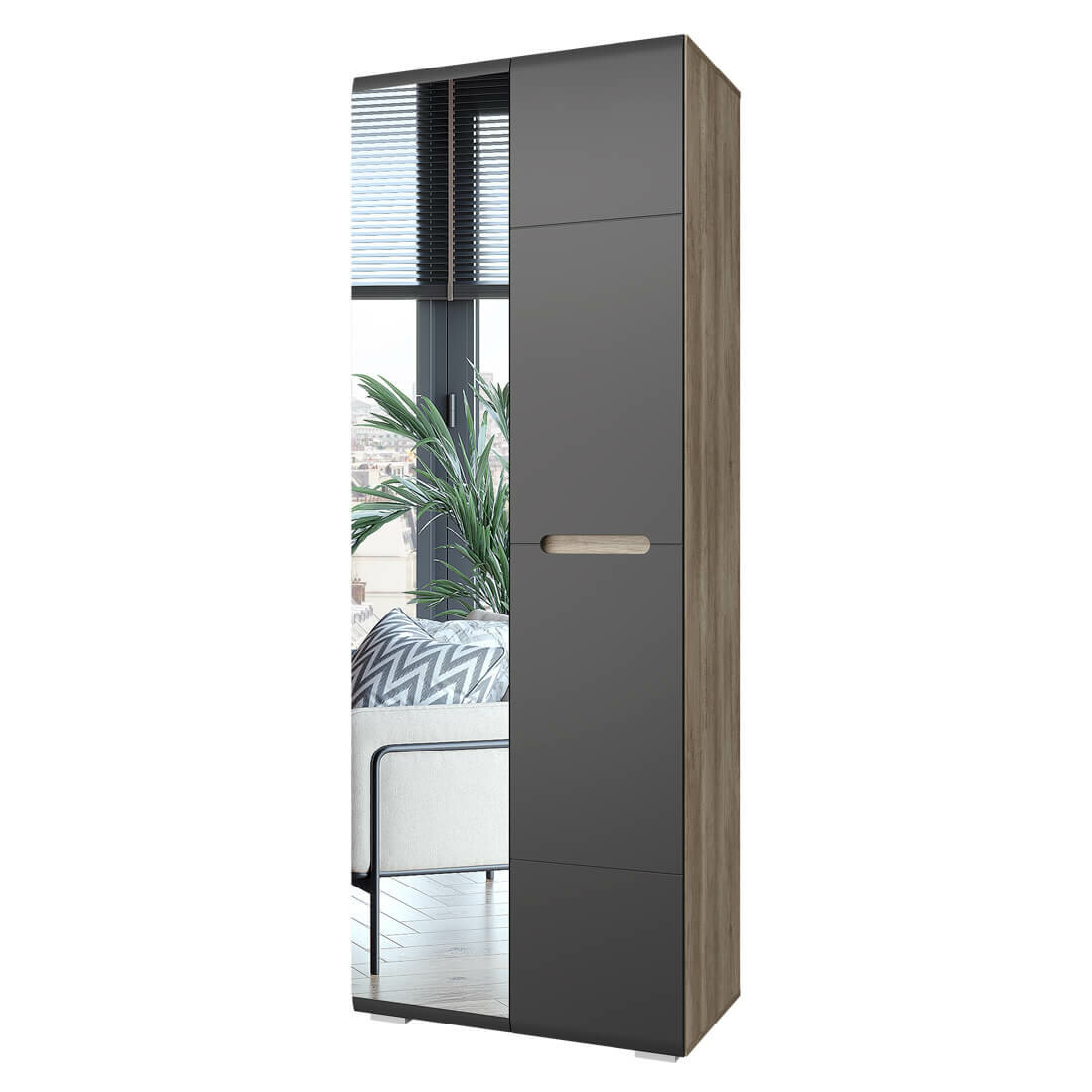Шкаф с зеркалом "Наоми" ШК-22, 802x2176x460мм, дуб каньон, графит
