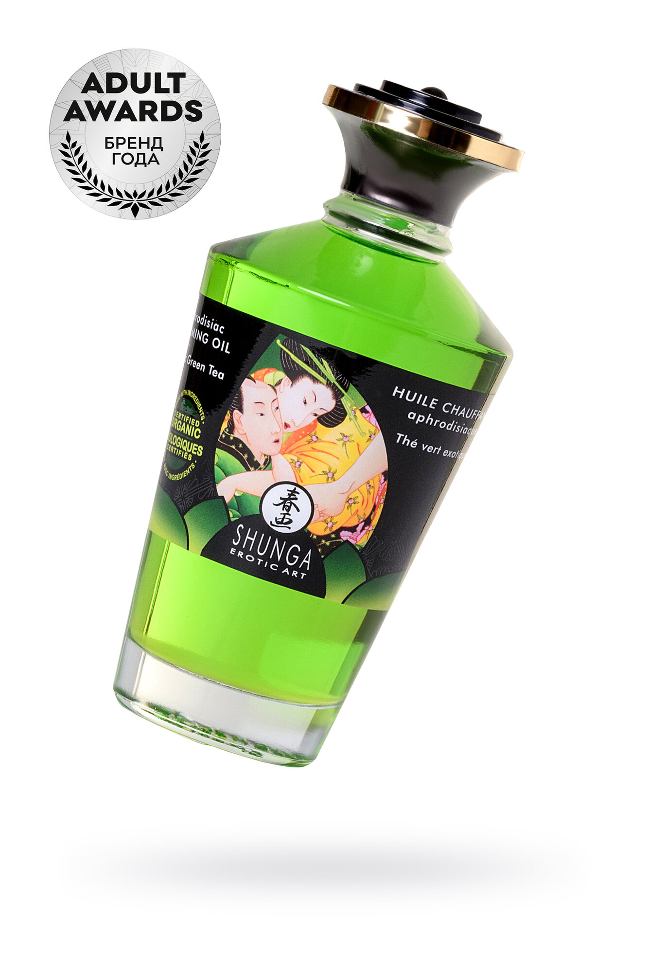 Массажное масло Shunga Organic 'Зеленый чай', 100мл, согревающий эффект
