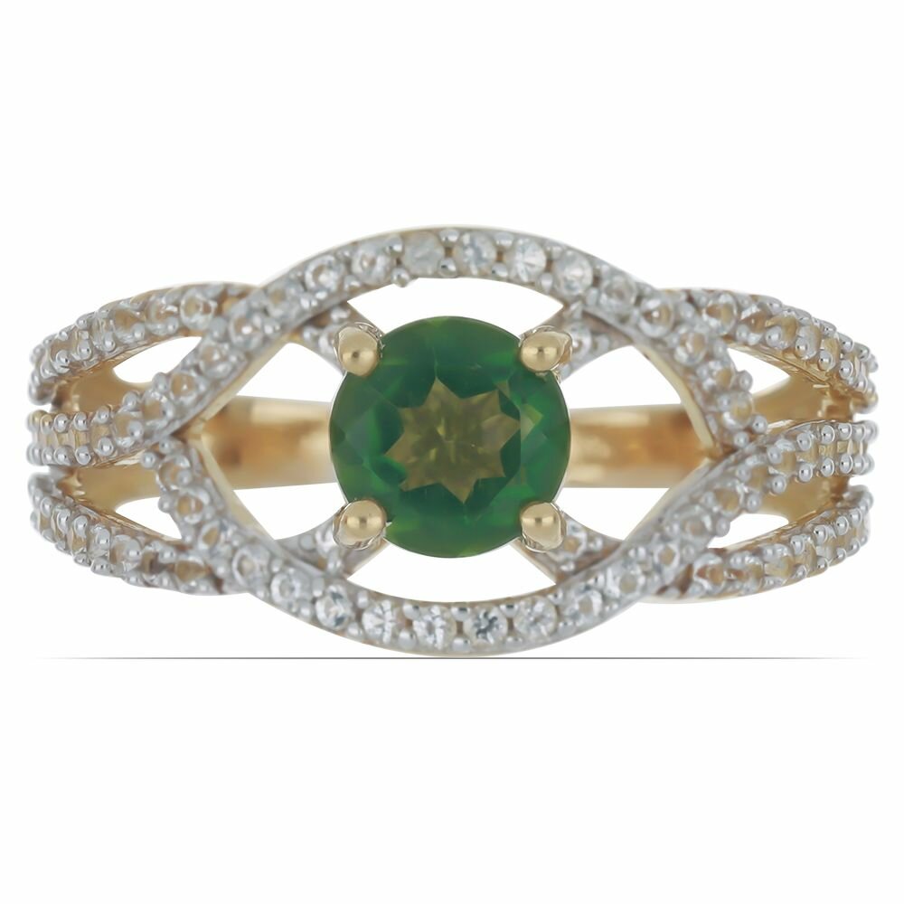 Кольцо тонкое, серебро, 925 проба, золочение, топаз, кварц