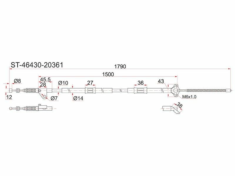 ST-46430-20361 Трос ручника TY Corona, Caldina #T19#, 21# 2WD (барабан тормоза) - LH