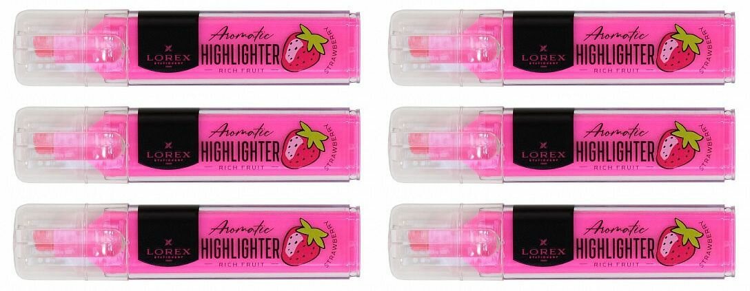 Lorex Маркер текстовый Aromatic 1-3,5 мм, розовый неоновый, скошенный, прозрачный корпус, 6 шт