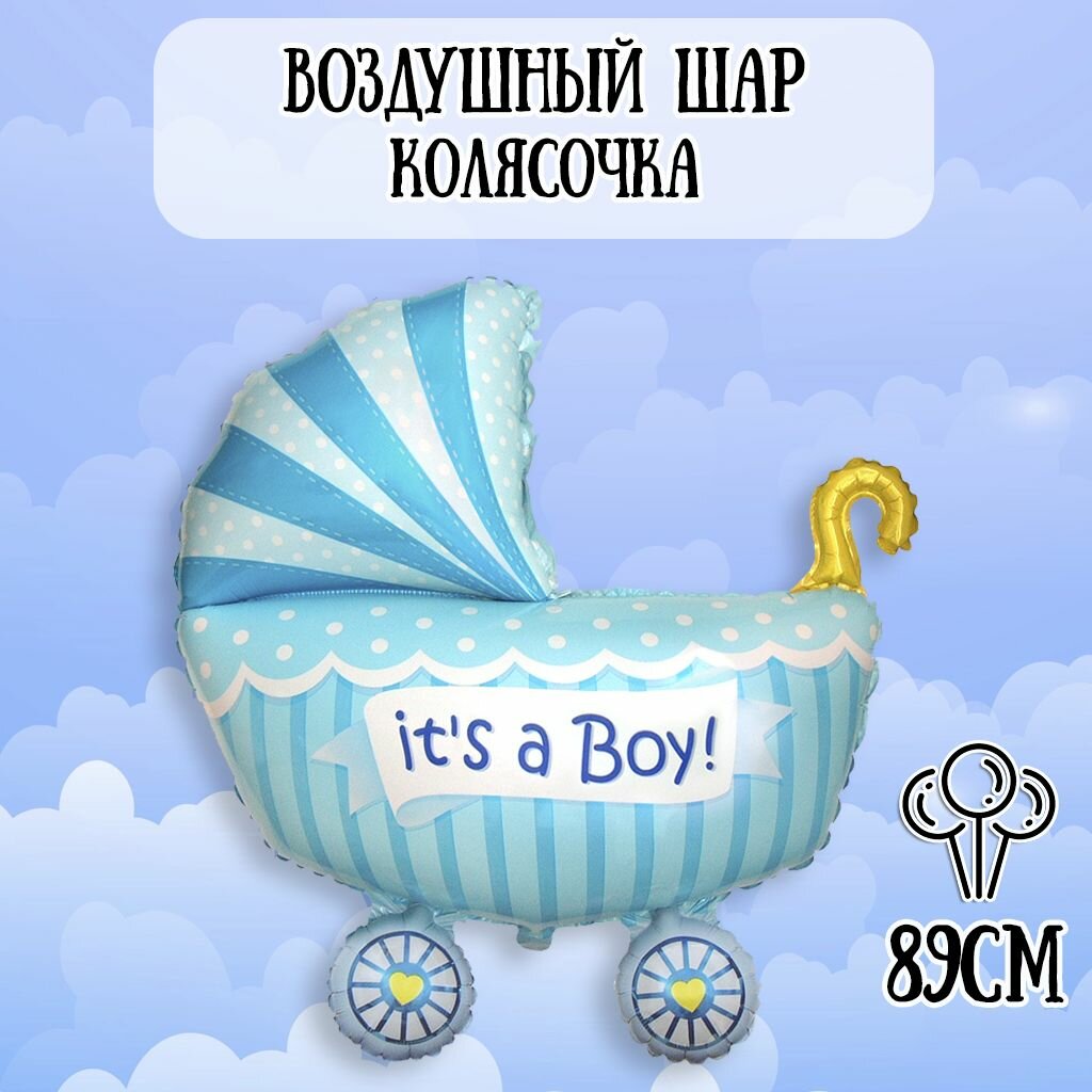 Воздушный шар на выписку для мальчика, фольга 89см, Шарик воздушный для выписки