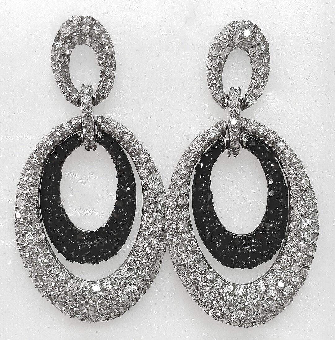 Серьги с подвесками, серебро, 925 проба, родирование, фианит