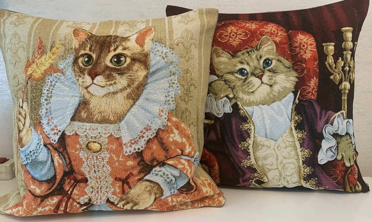 Гобелен, комплект декоративных наволочек из 2-х штук 45х45 см / "Коты аристократы. Виконт и Кетт"